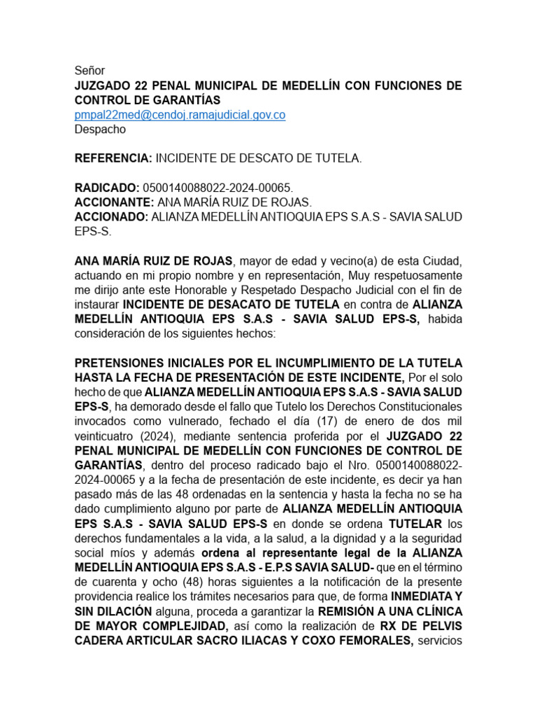Incidente de Desacato de Tutela | PDF | Justicia | Crimen y violencia