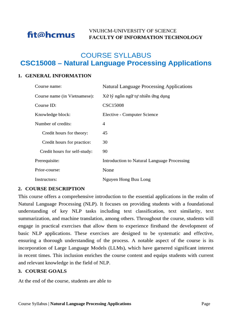 Natural Language Processing Course Syllabus | PDF | Lecture | Linguistics