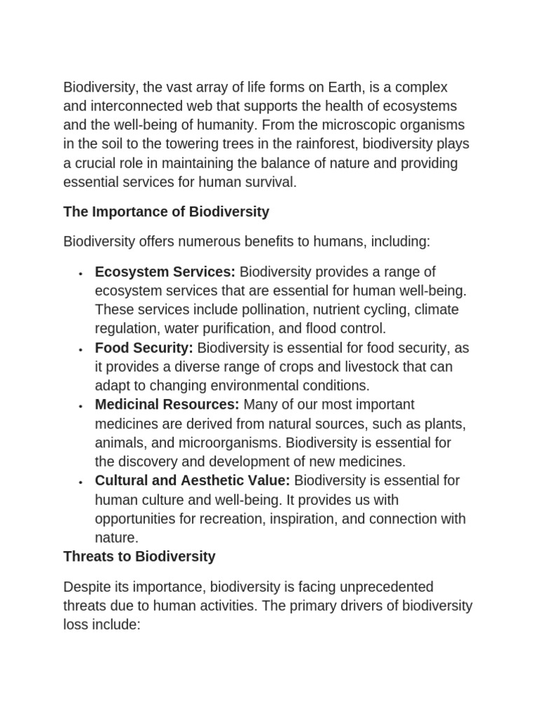 Importance and Threats of Biodiversity | PDF | Biodiversity | Habitat ...