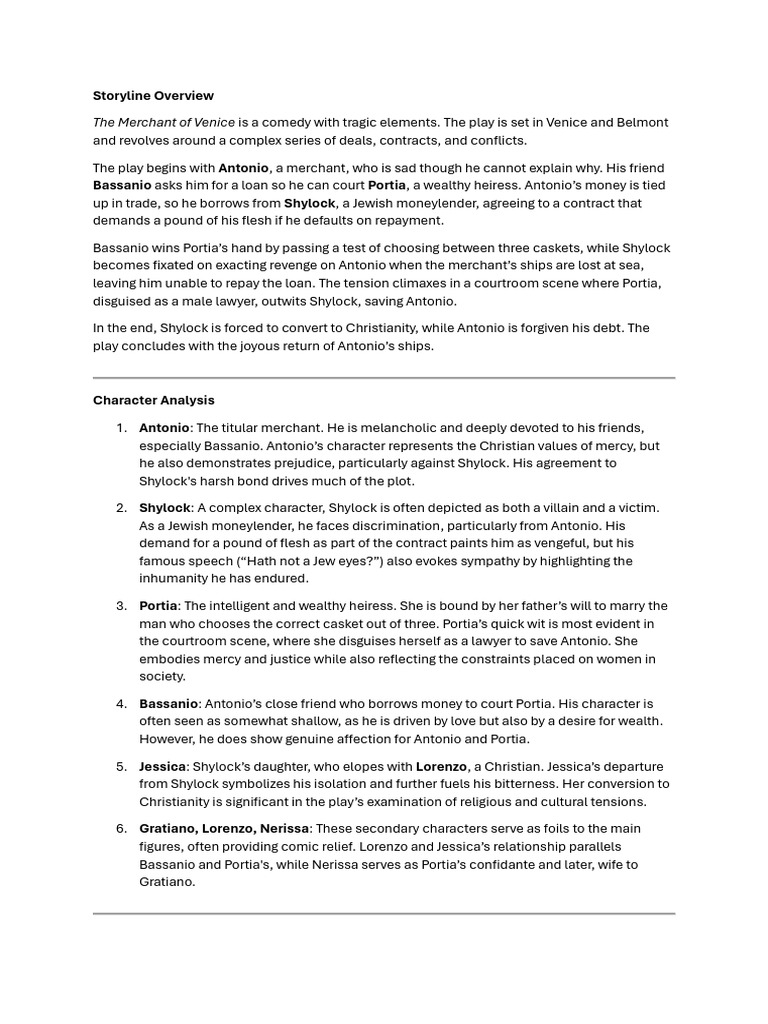 Merchant of Venice Analysis | PDF | The Merchant Of Venice | Shylock