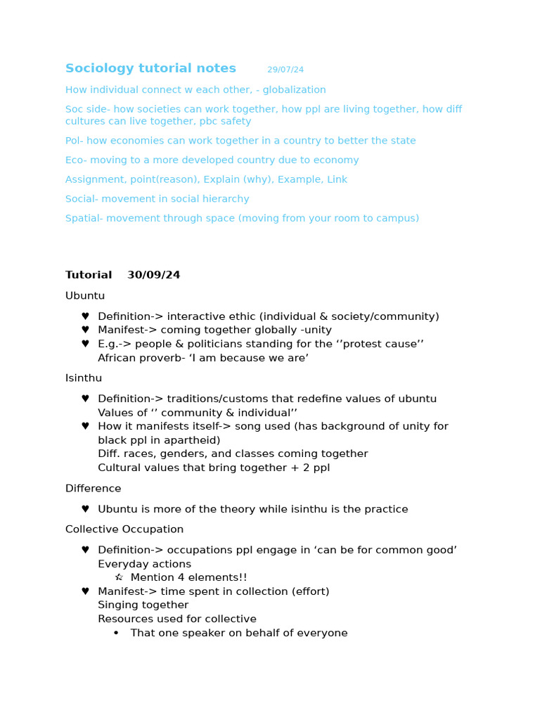 Sociology Tut Notes | PDF | Social Science | Philosophy