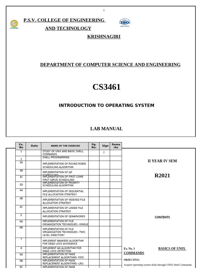 CS3461 OS - Lab - Manual | PDF | Computer File | Filename