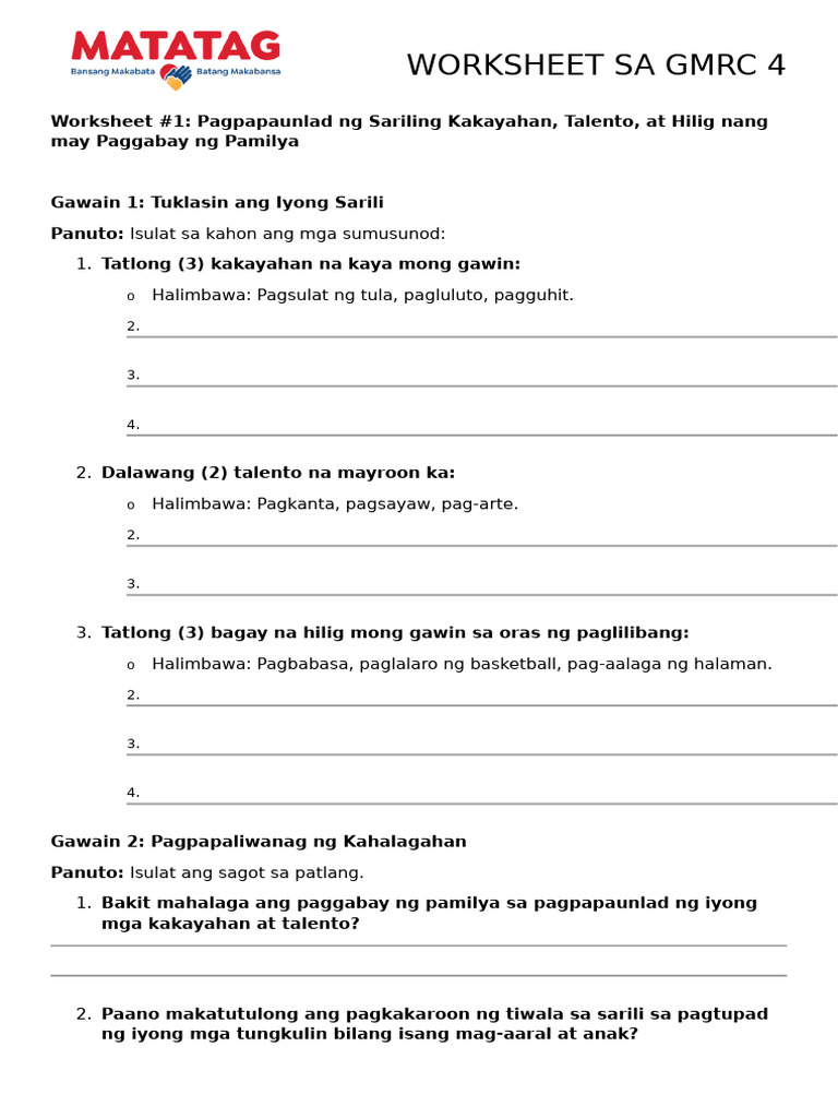 G4 Q2 Worksheet - GMRC | PDF