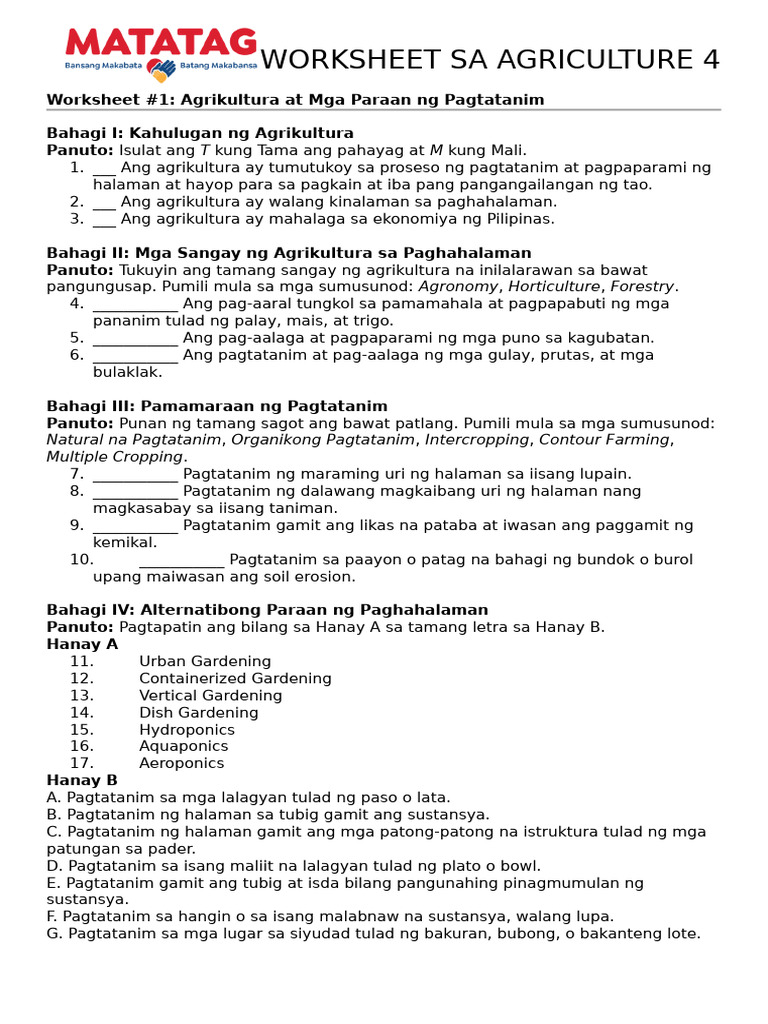 G4 Q2 Worksheet - Epp - Agriculture | PDF