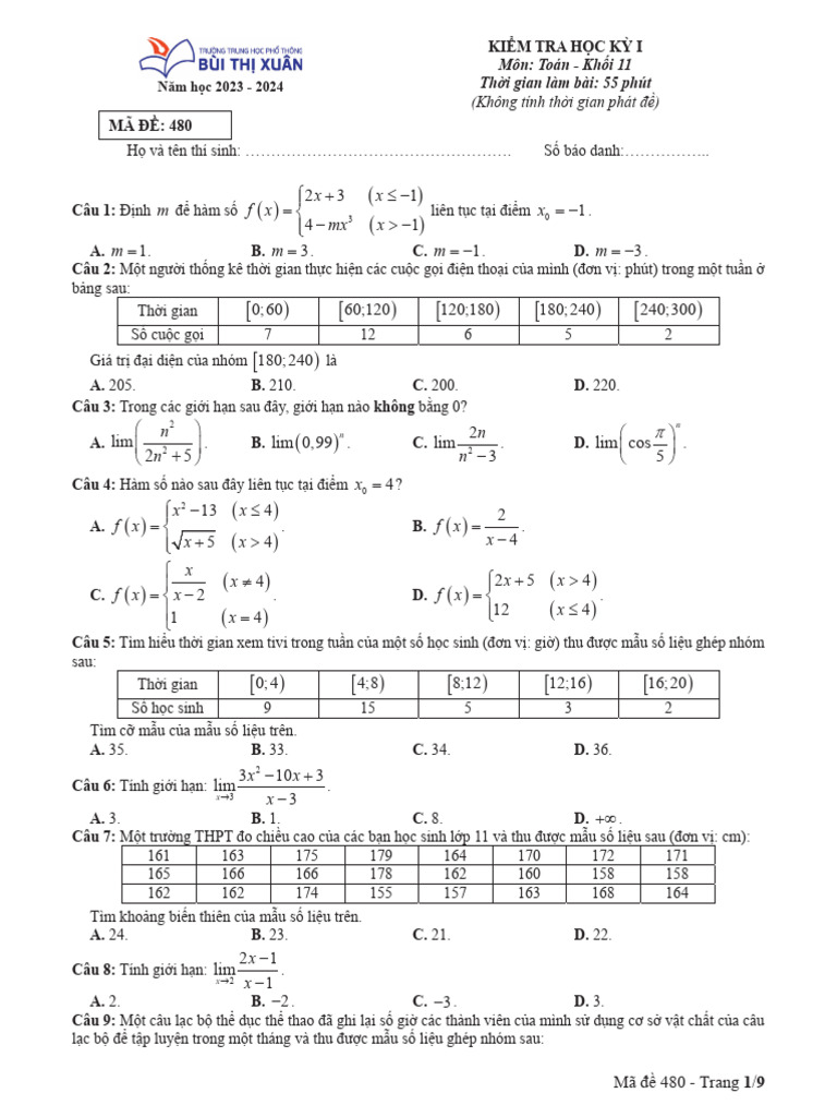 HCM - THPT Bùi Thị Xuân - K11 | PDF