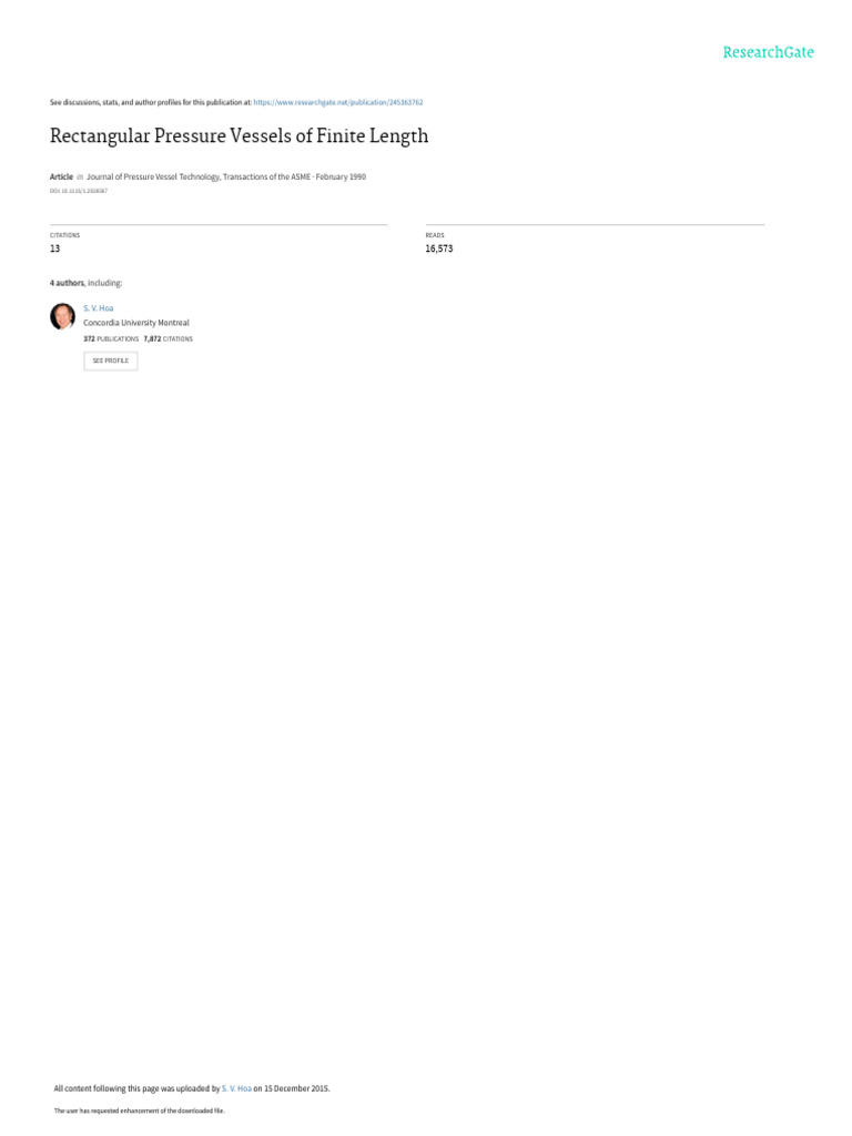 Rectangular Pressure Vessel | PDF