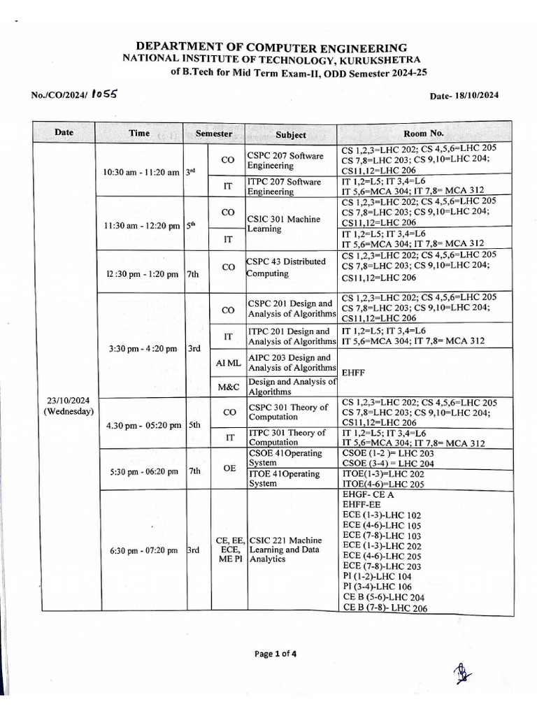 Schedule For B.tech M.tech For Mid Term II ODD Sem 2024-25-1 | PDF Schedule For B.tech M.tech For Mid Term II ODD Sem 2024-25-1 | PDF