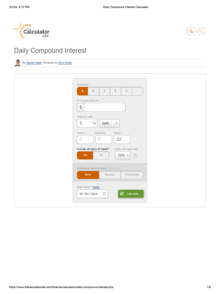 Daily Compound Interest Calculator 10 | PDF | Interest | Compound Interest