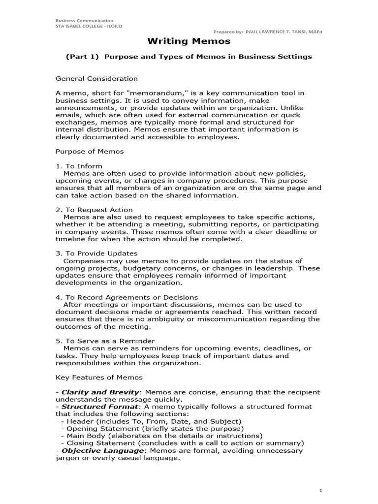 7__Writing-Memos_PART-1 | PDF | Memorandum | Communication