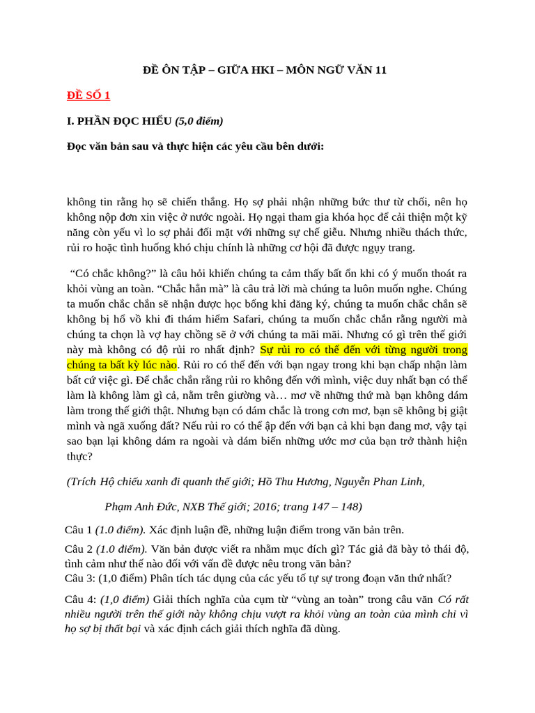 Đề Ôn Tập Ghki-nv11-Hs | PDF