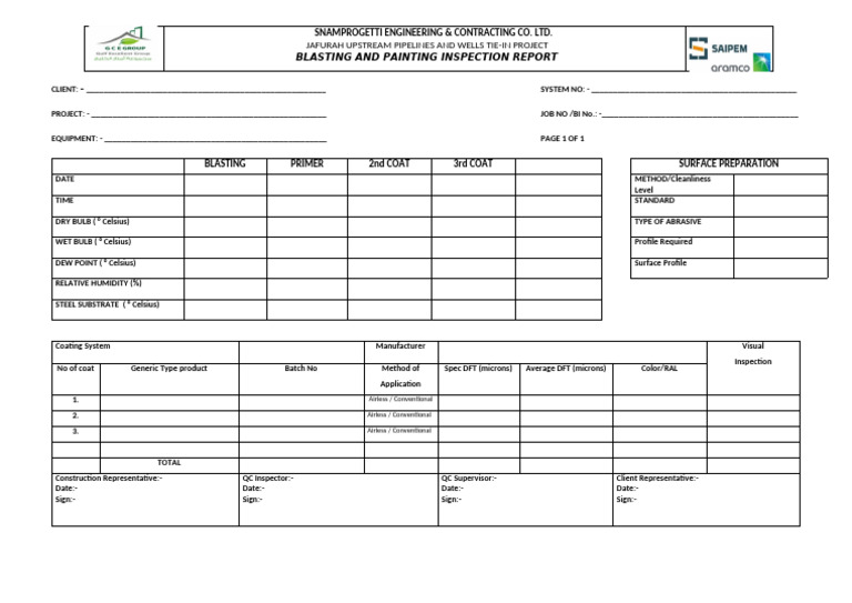 BLASTING AND PAINTING INSPECTION REPORT | PDF | Materials | Industrial ...