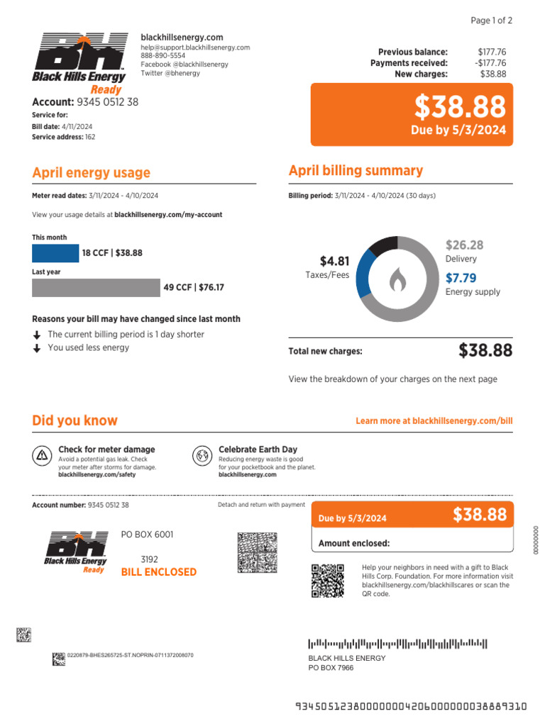 April Bill Summary for Black Hills Energy | PDF