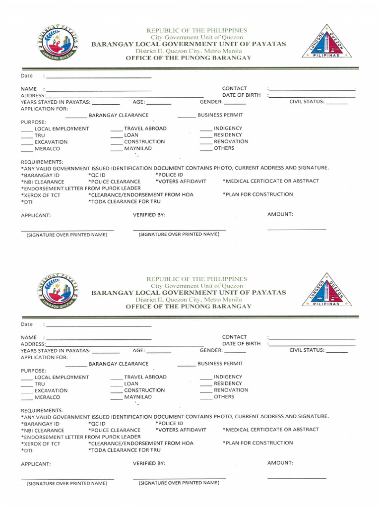 Barangay Clearance Form | PDF