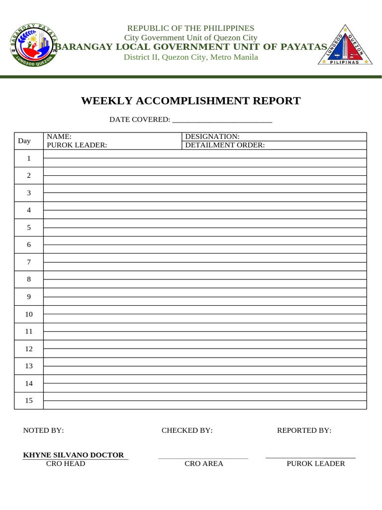 Weekly Accomplishment Report Template | PDF