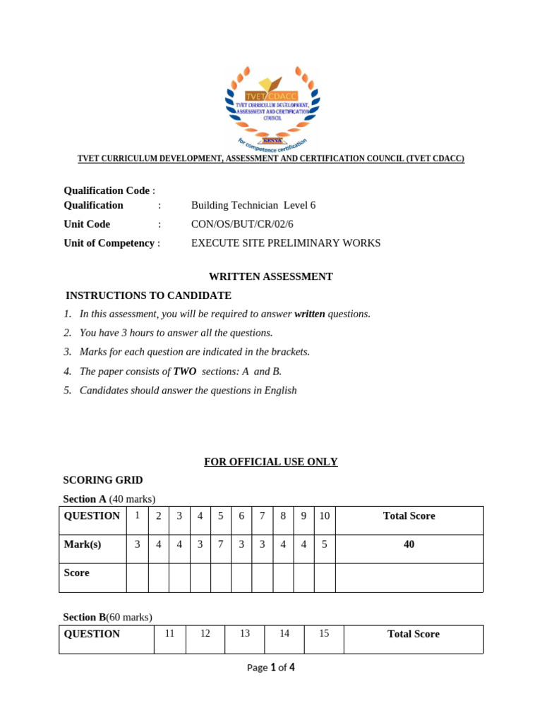 EXECUTE SITE PRELIMINARY WORKS. Candidate Tool | PDF