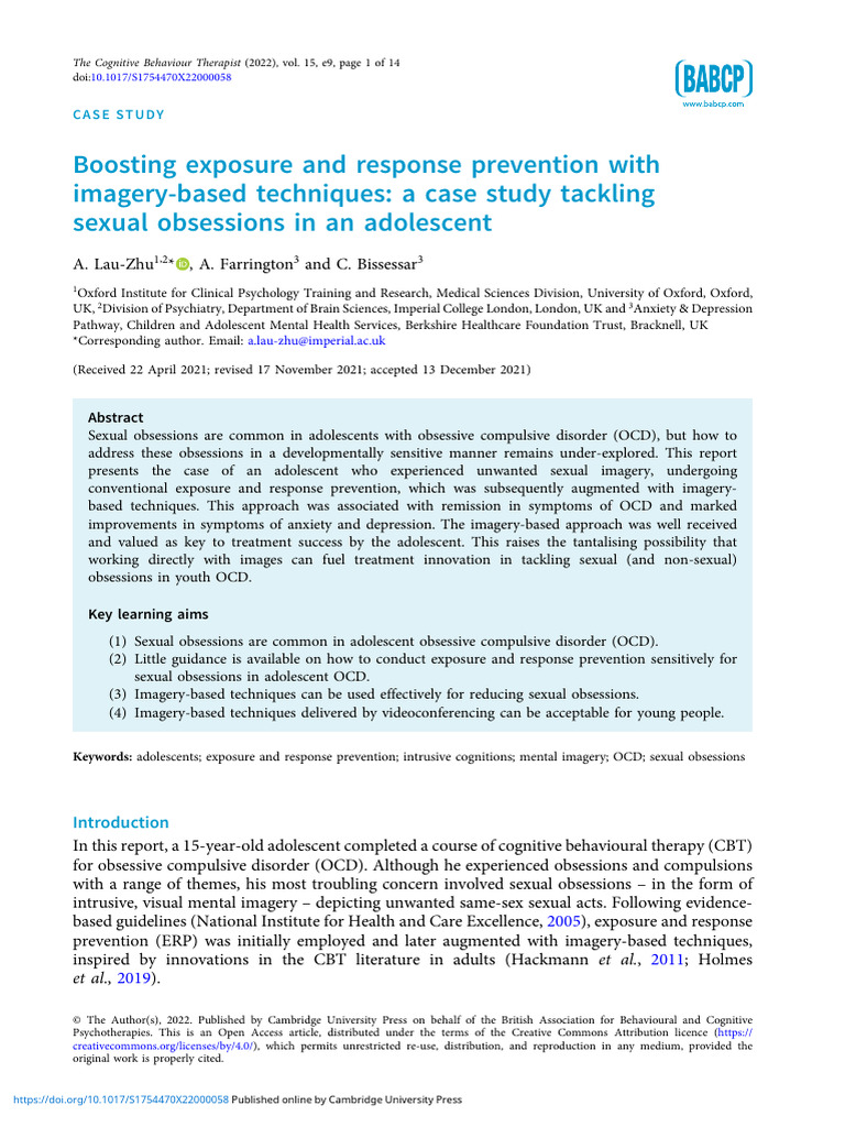 Boosting Exposure and Response Prevention With Imagerybased Techniques A Case Study Tackling ...