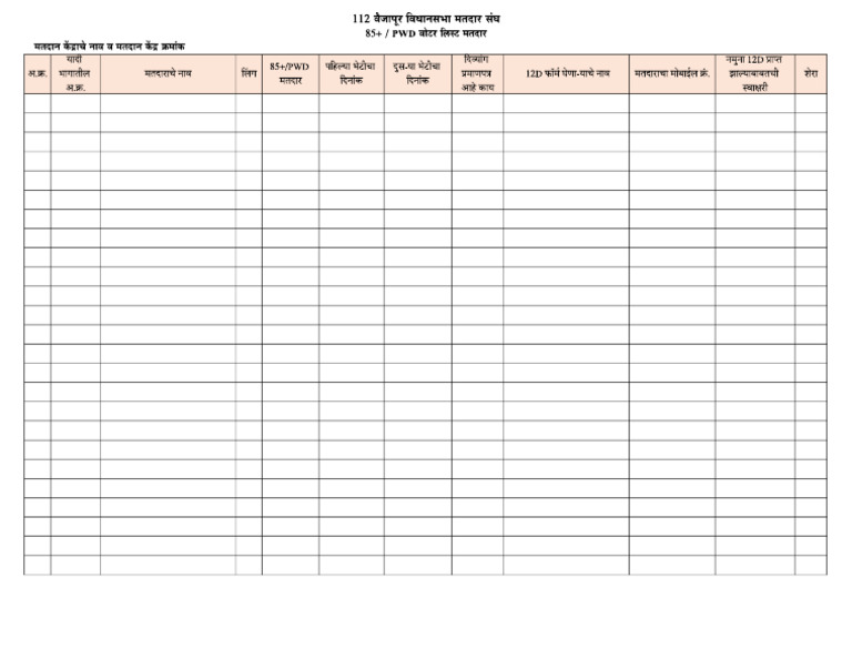 85+ PWD Voter List Format | PDF