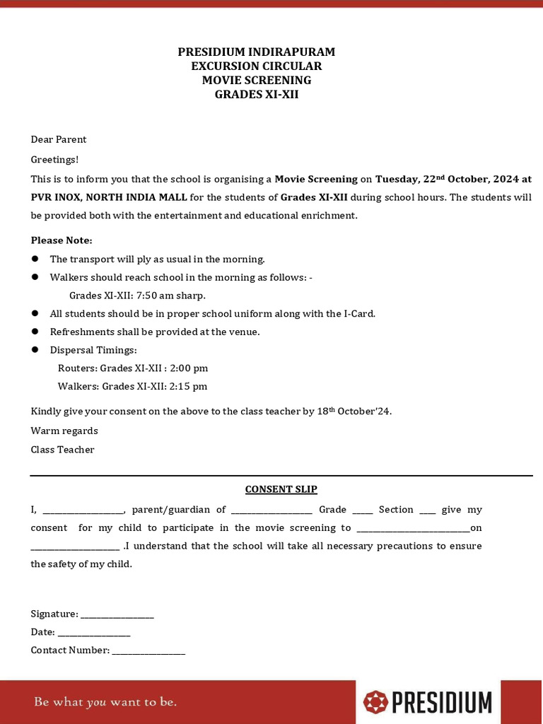 Excursion Circular For Grade Xi-Xii | PDF