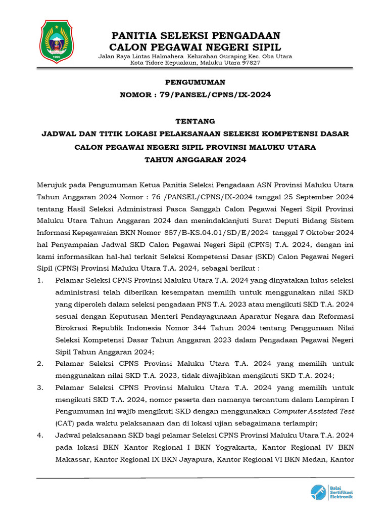 Pengumuman Jadwal Dan Titik Lokasi SKD | PDF | Pengelolaan Keuangan & Uang