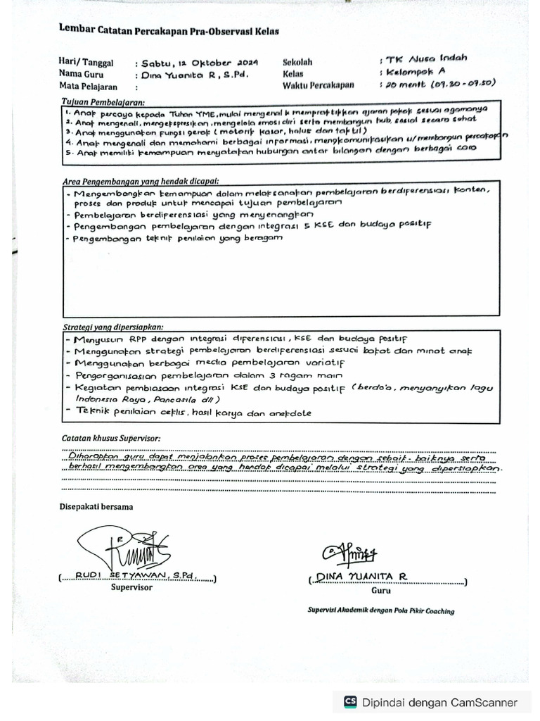 Lembar - Supervisi - Bu Dina | PDF