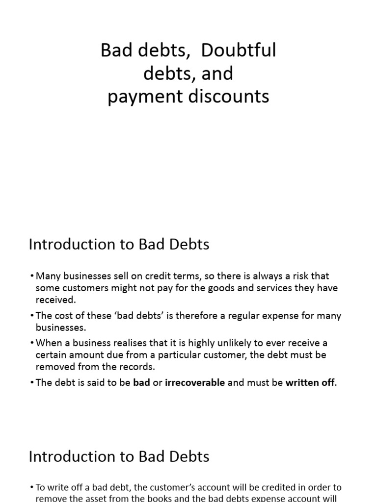 Bad Debts, Doubtful Debts and Prompt | PDF | Debits And Credits ...