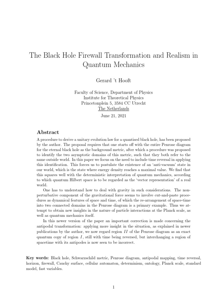 Black Hole Firewall and Quantum Realism | PDF | Quantum Mechanics ...