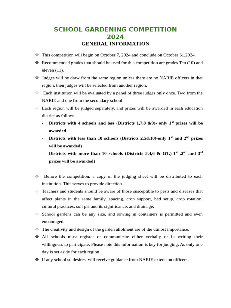 General Information and Rules For School Gardening Competition-2024 ...