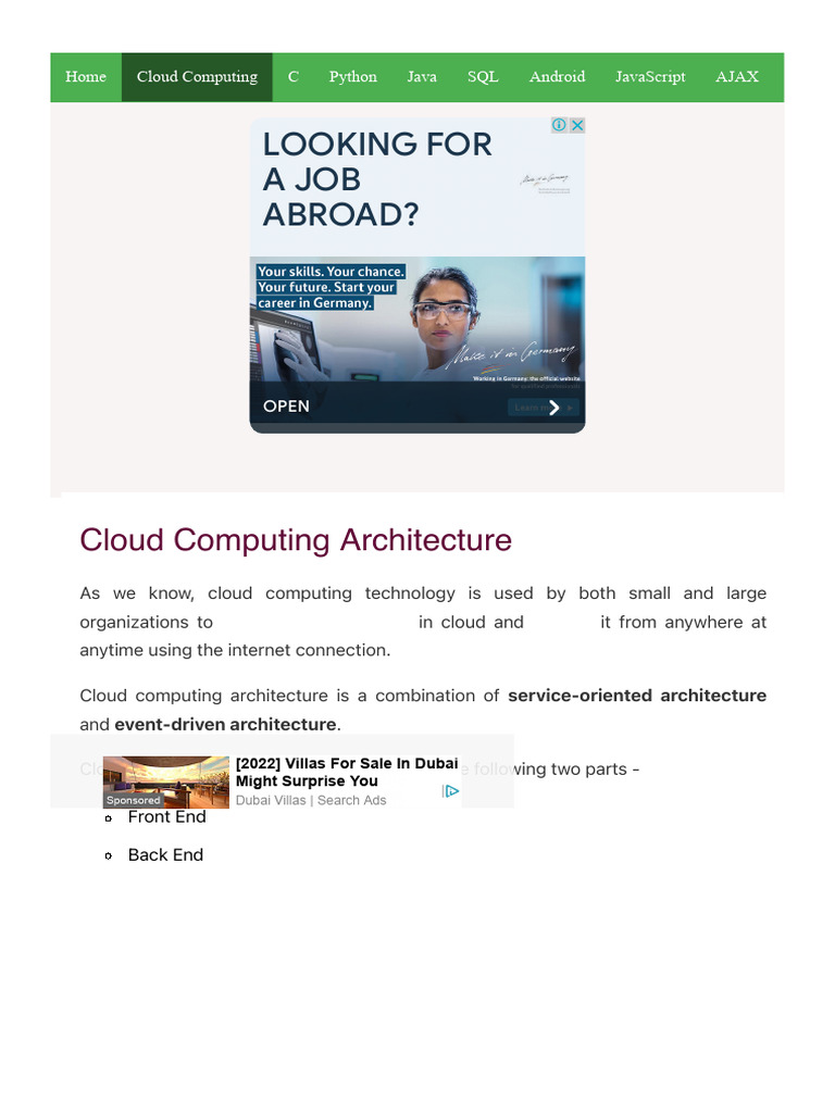 Cloud Computing Architecture - Javatpoint | PDF | Cloud Computing ...