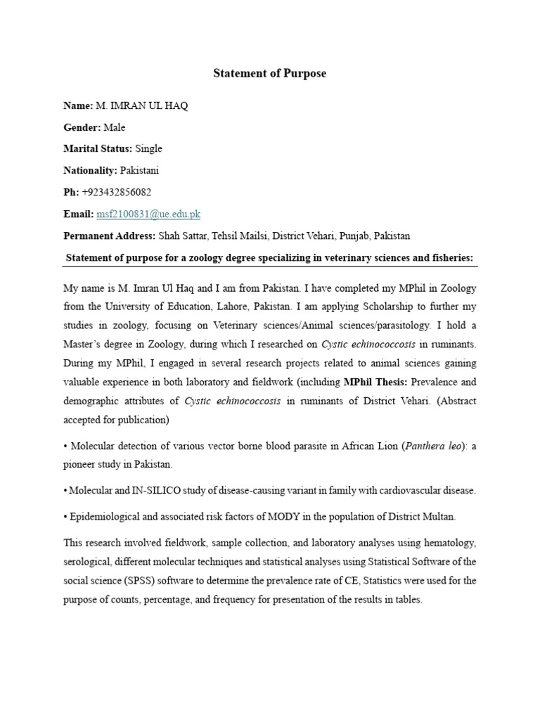 Statement_of_purpose | PDF | Sustainability | Aquaculture