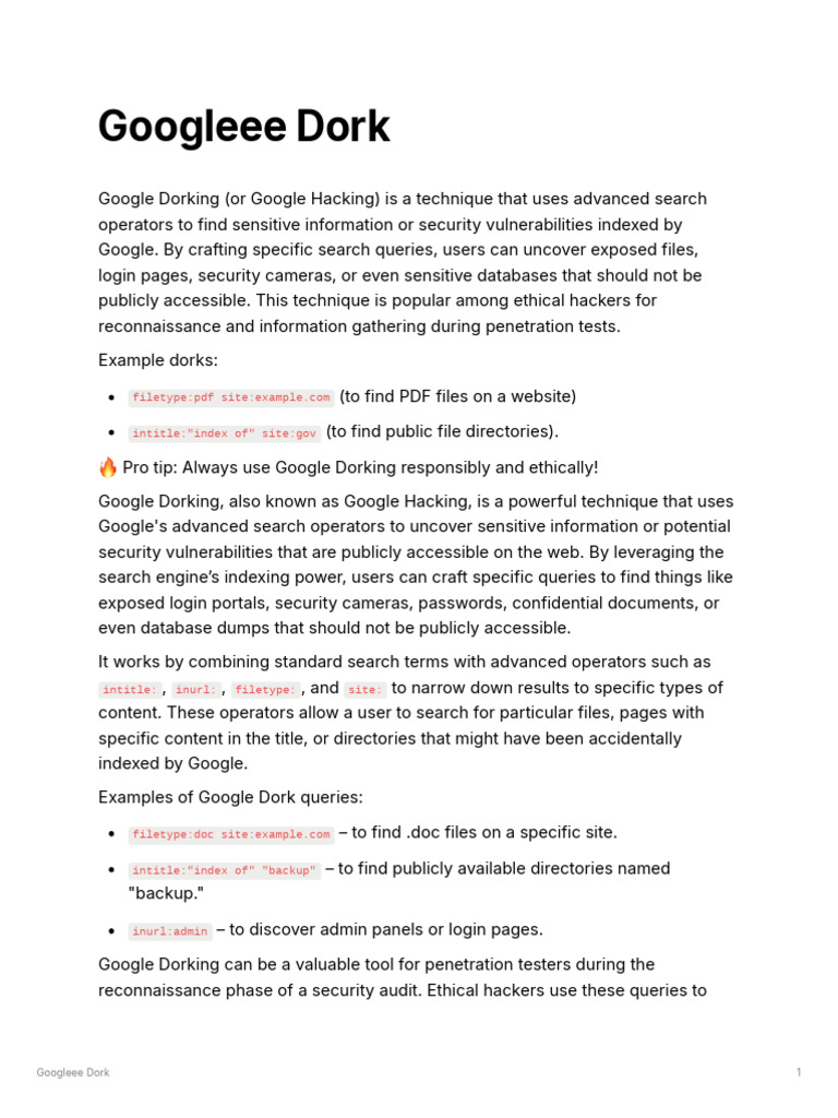 Googleee Dork | PDF | Security | Computer Security