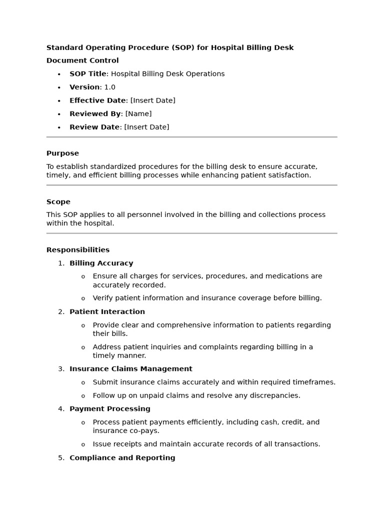 SOP Billing Desk Reception | PDF | Health Care | Business
