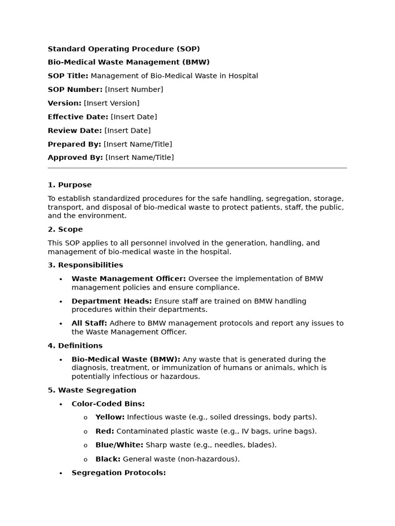Bio-Medical Waste Management SOP | PDF | Waste | Waste Management
