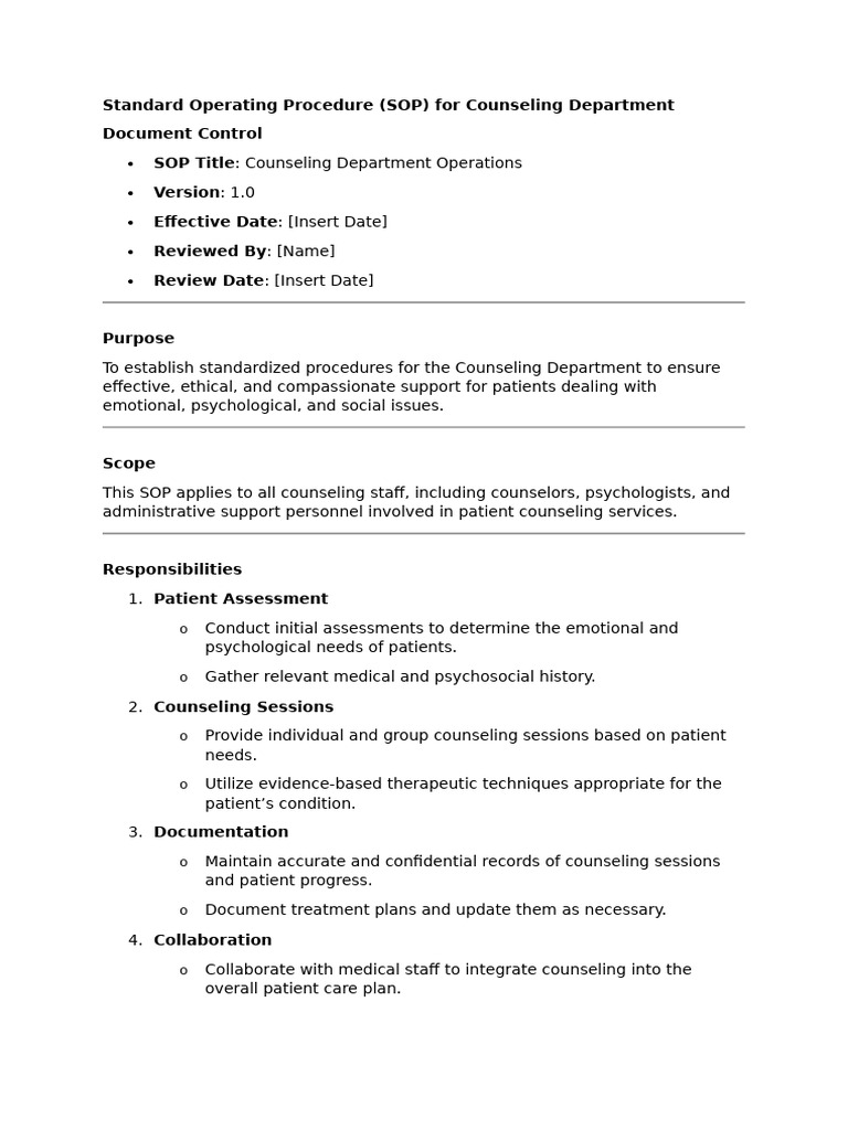 SOP Counselling Department | PDF | Psychotherapy | Health Care