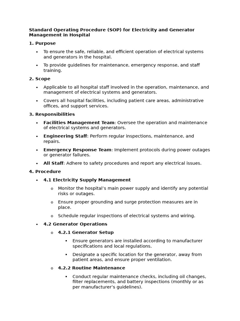 SOP Electricity and DG | PDF | Audit | Power Supply