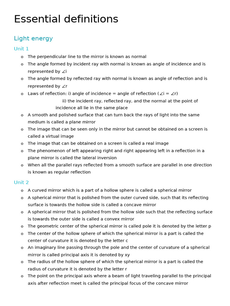 Essential Definitions of Physics (23-3-22) | PDF | Mirror | Electric Charge