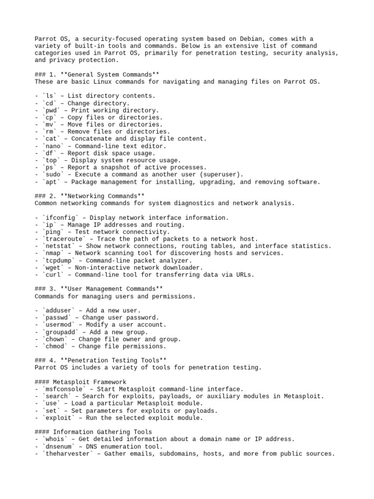 Parrot Linux Command | PDF | Computer Network | Command Line Interface Parrot Linux Command | PDF | Computer Network | Command Line Interface