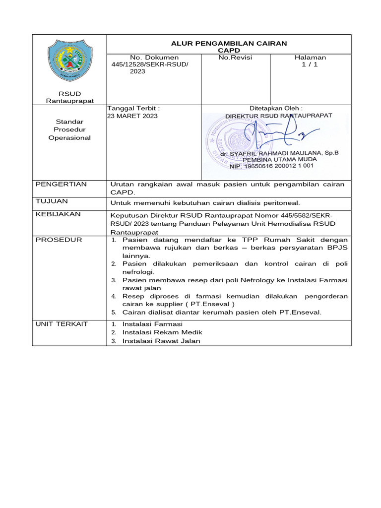 Sop Alur Pengambilan Cairan Capd | PDF