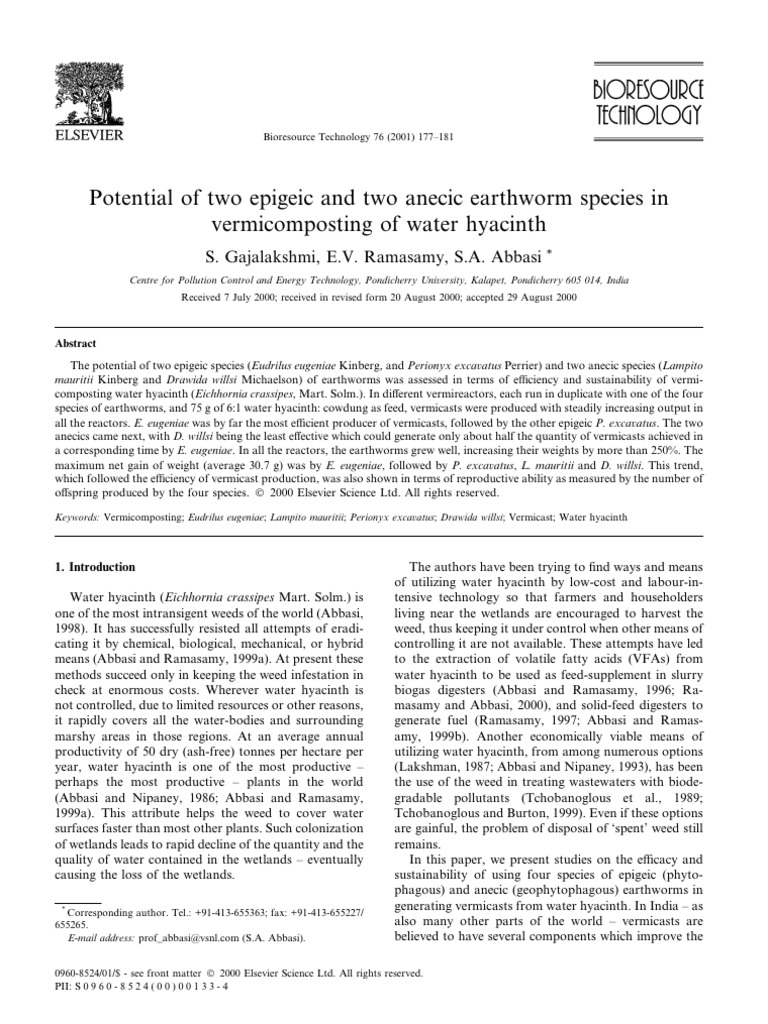 Potential of Two Epigeic and Two Anecic | PDF | Soil