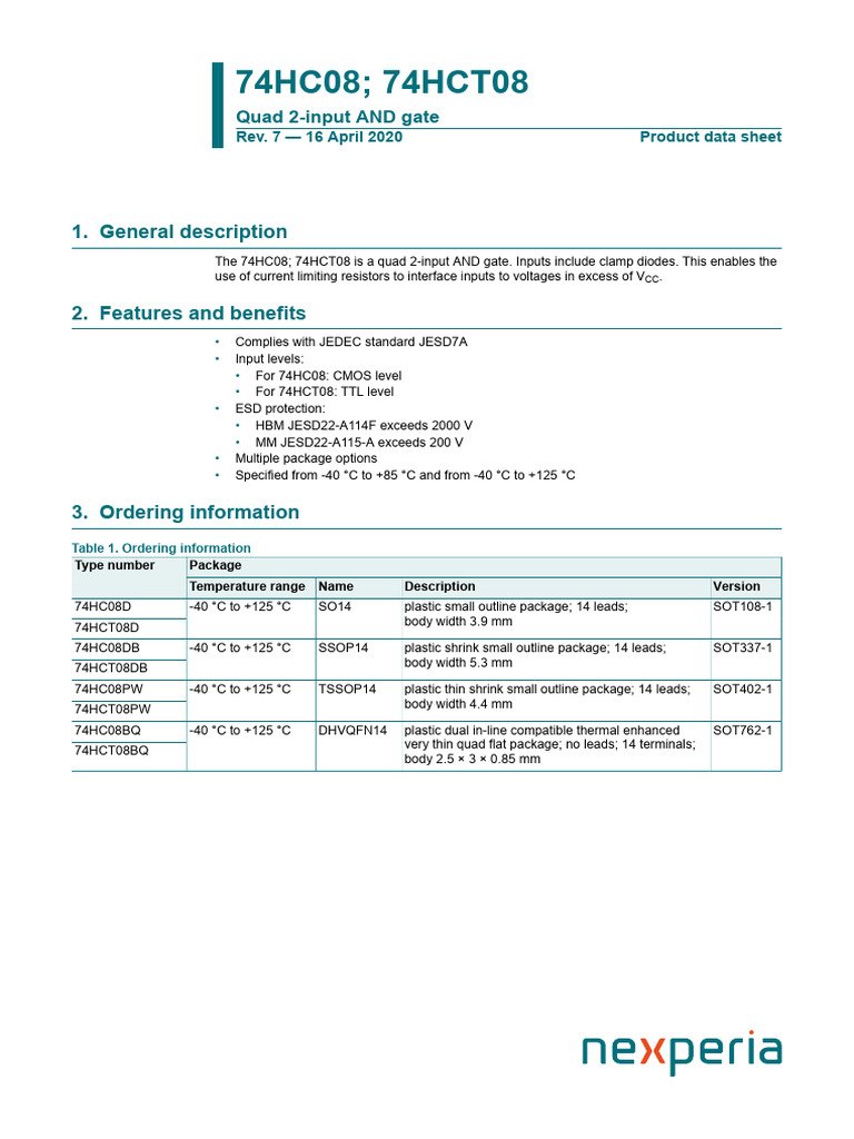 74HC08 74HCT08 Quad 2-Input AND Gate | PDF | Electrical Engineering ...