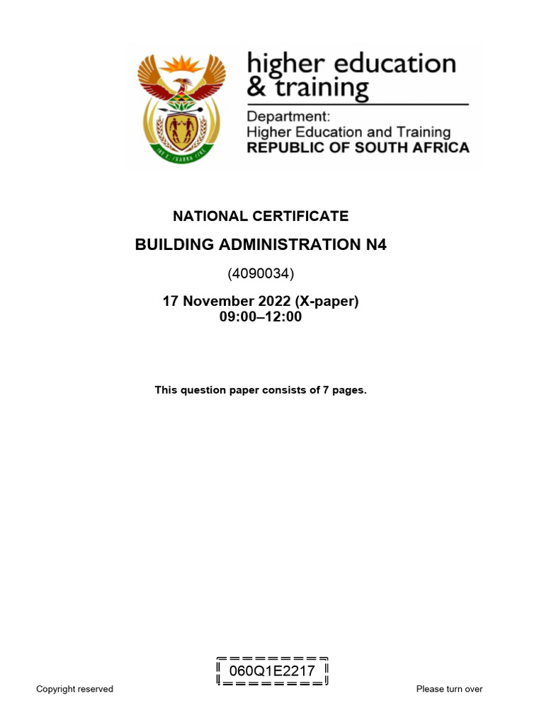 t90 - Building Administration n4 QP Aug 2022 | PDF | Crane (Machine)