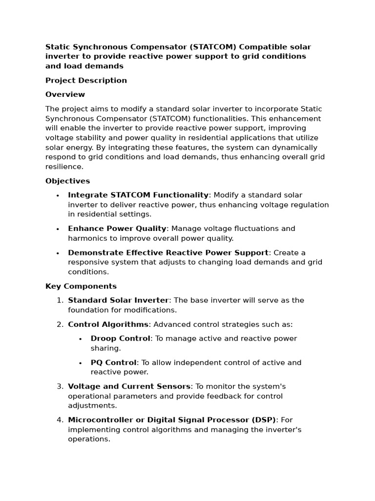 Static Synchronous Compensator (STATCOM) Compatible Solar Inverter To ...