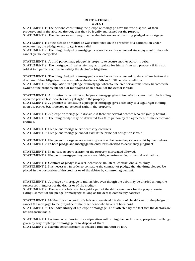 RFBT 2 FINALS reviewer | PDF | Mortgage Law | Mortgages