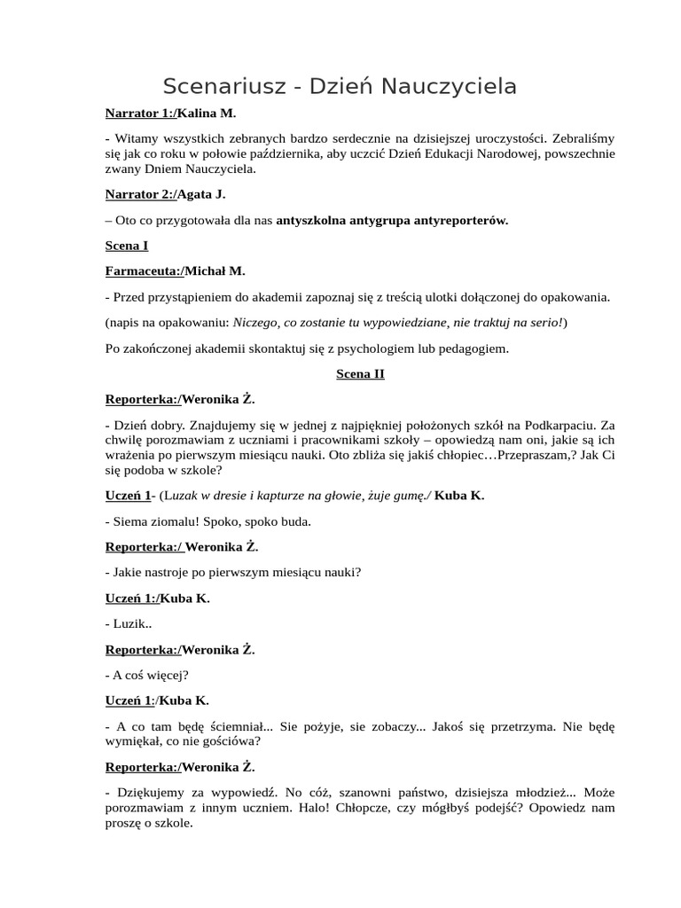 Scenariusz - Dzień Nauczyciela-2 | PDF