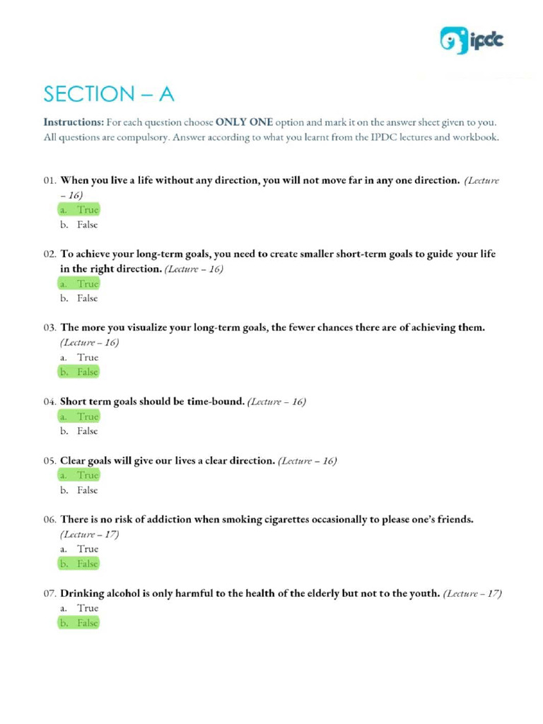 Ipdc Question Bank Answers | PDF