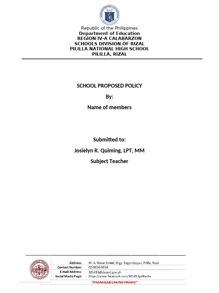 Sample School Proposed Policy | PDF | Social Psychology | Behavior ...