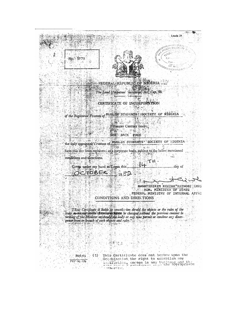 Doc1 MSSN (Cert of Incorporation) | PDF