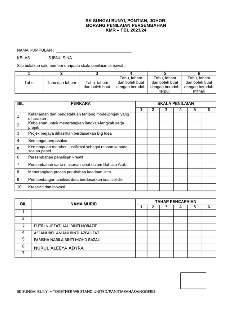Borang Penilaian Persembahan KMR | PDF