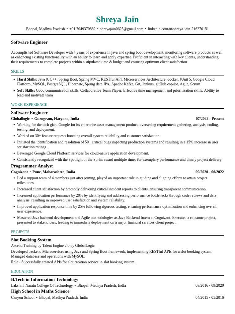 Shreya Updated Resume | PDF | Cloud Computing | Software