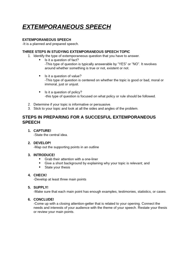 EXTEMPORANEOUS SPEECH | PDF