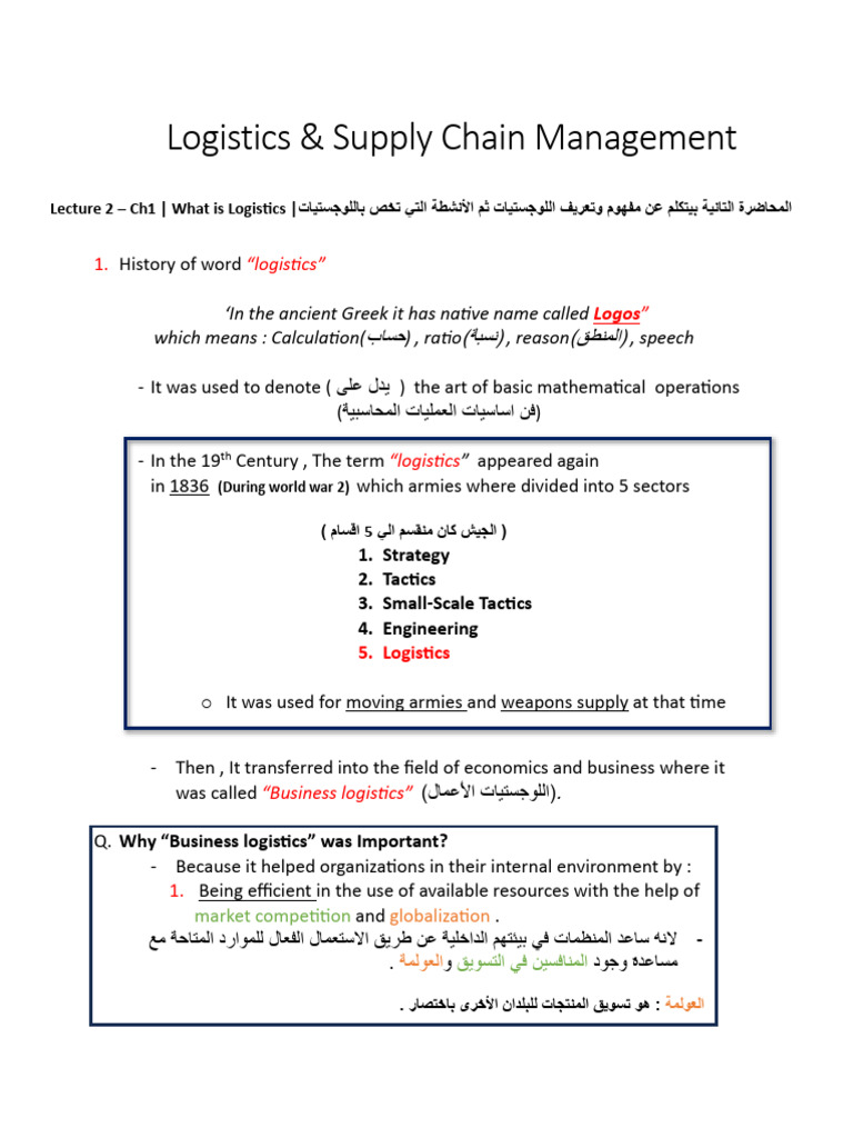 Logistics Lec 2 , By Yasser | PDF